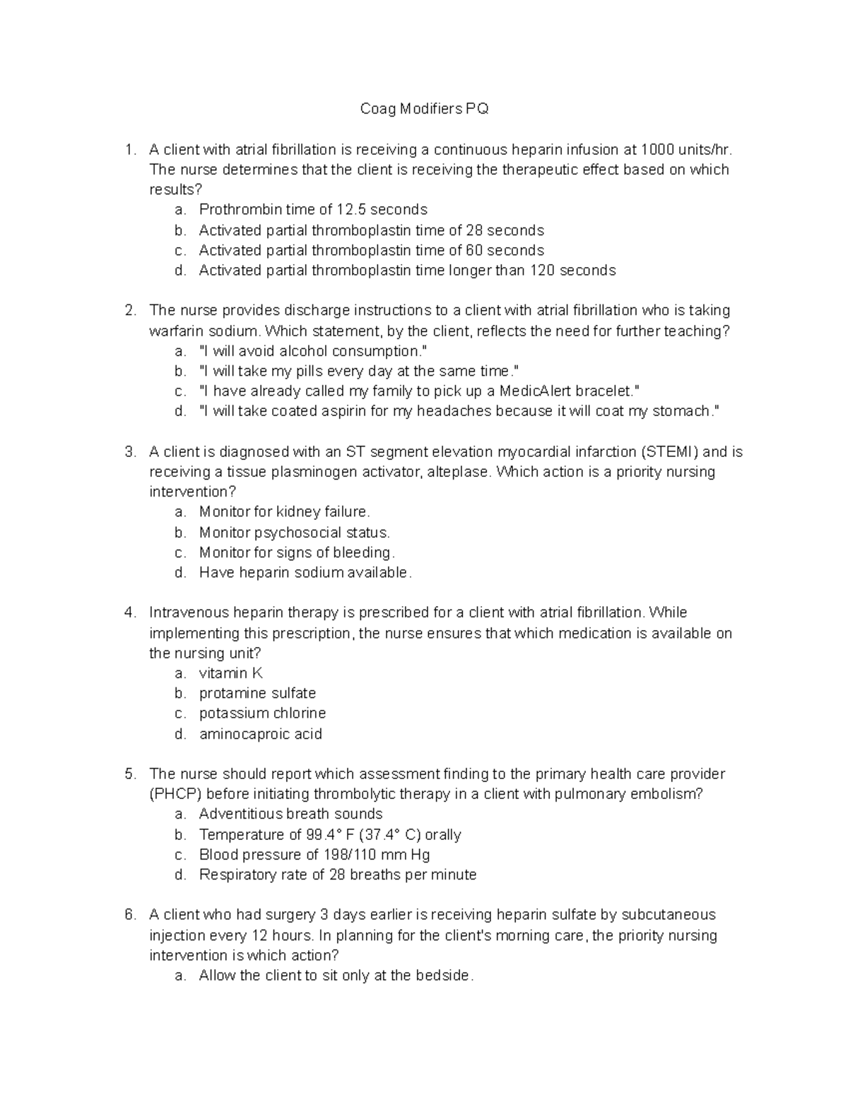 Coag Modifiers PQ - Nursing Interventions for Atrial Fibrillation ...