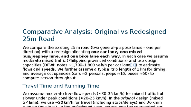 Comparative Analysis of Original vs Redesigned 25m Road Design - Studocu