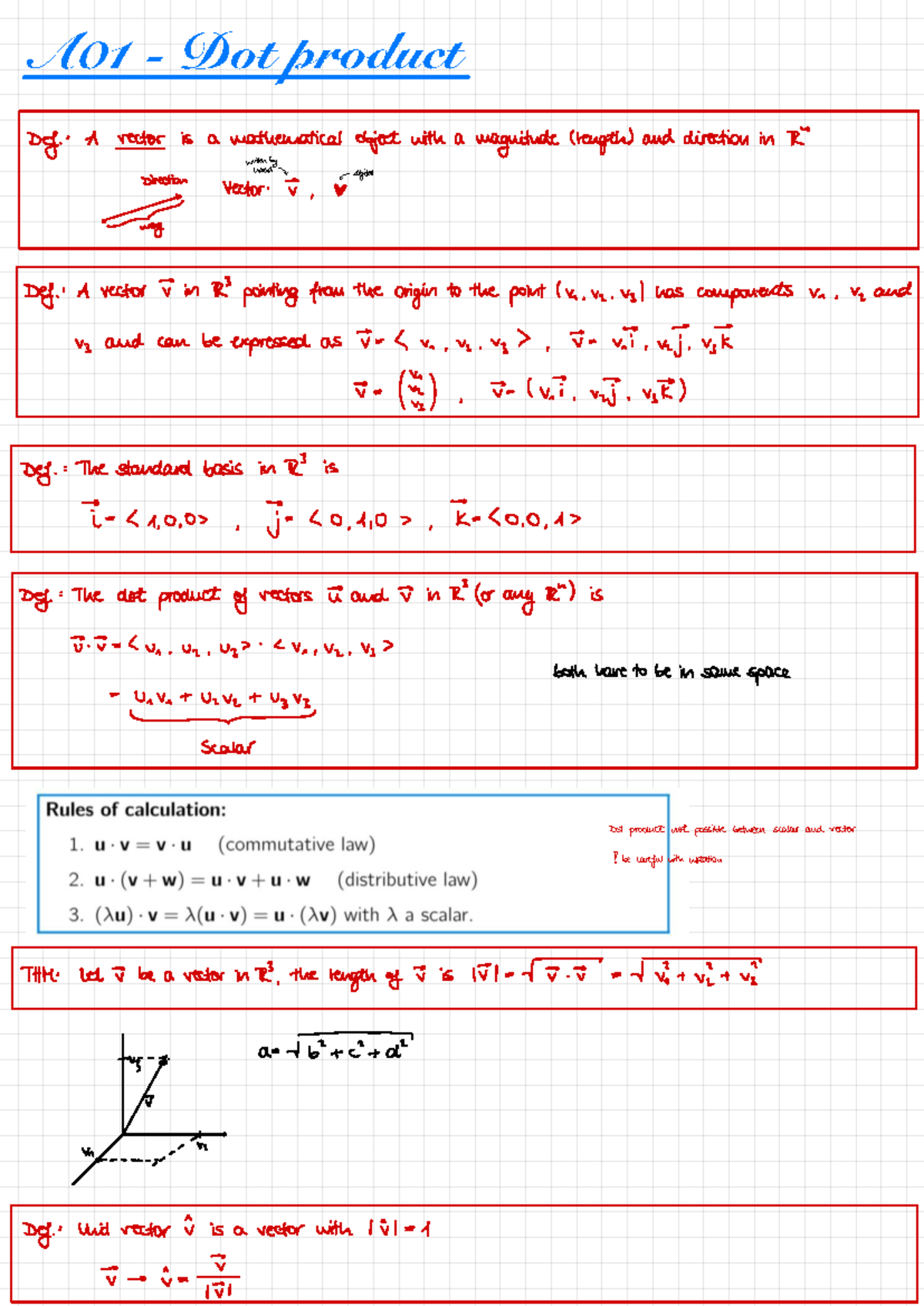 Calc 1A Dot Product: Definitions and Properties of Vectors - Studeersnel