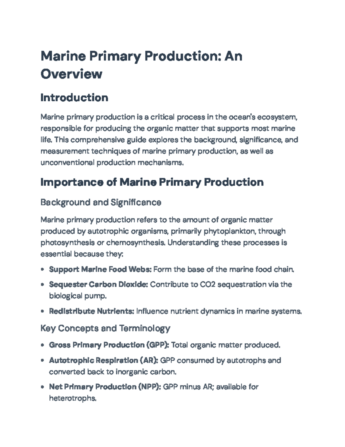 Marine Primary Production: Overview and Measurement Techniques - Marine ...