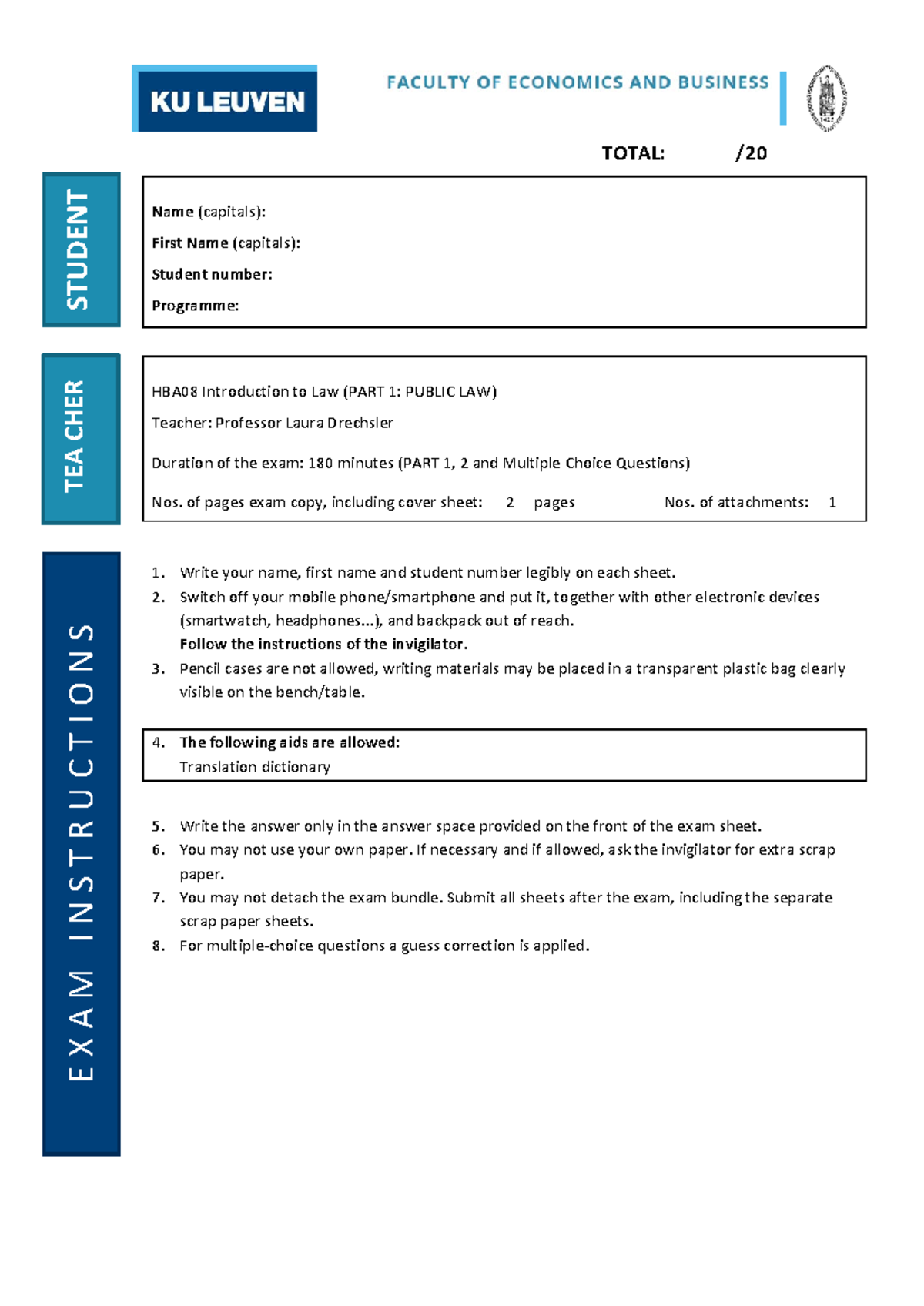 Mock Exam Instructions HBA08 - Introduction to Law (Part 1) - Studocu