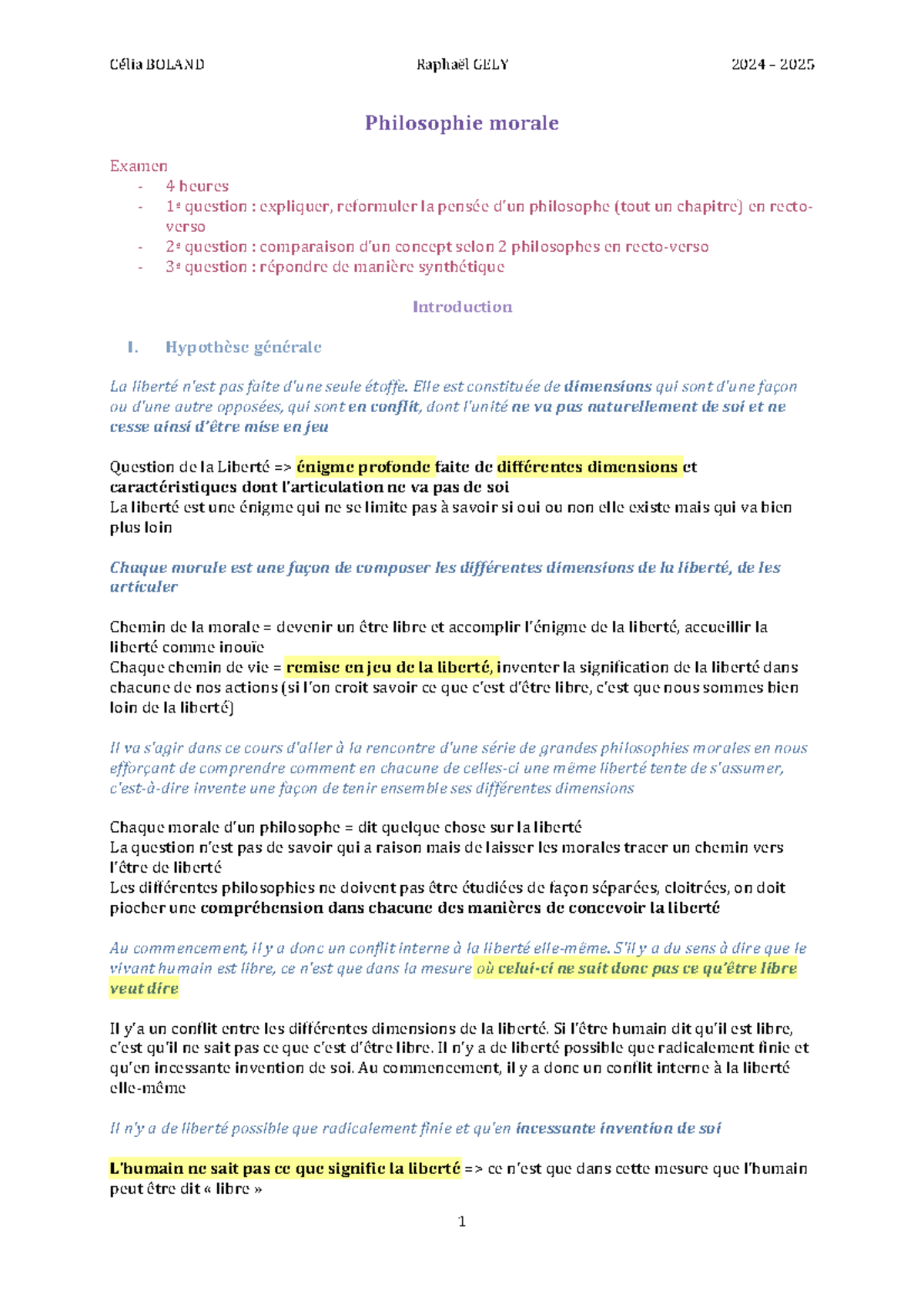 Philosophie Morale 2024-2025 : Examen Final de Liberté et Éthique - Studocu
