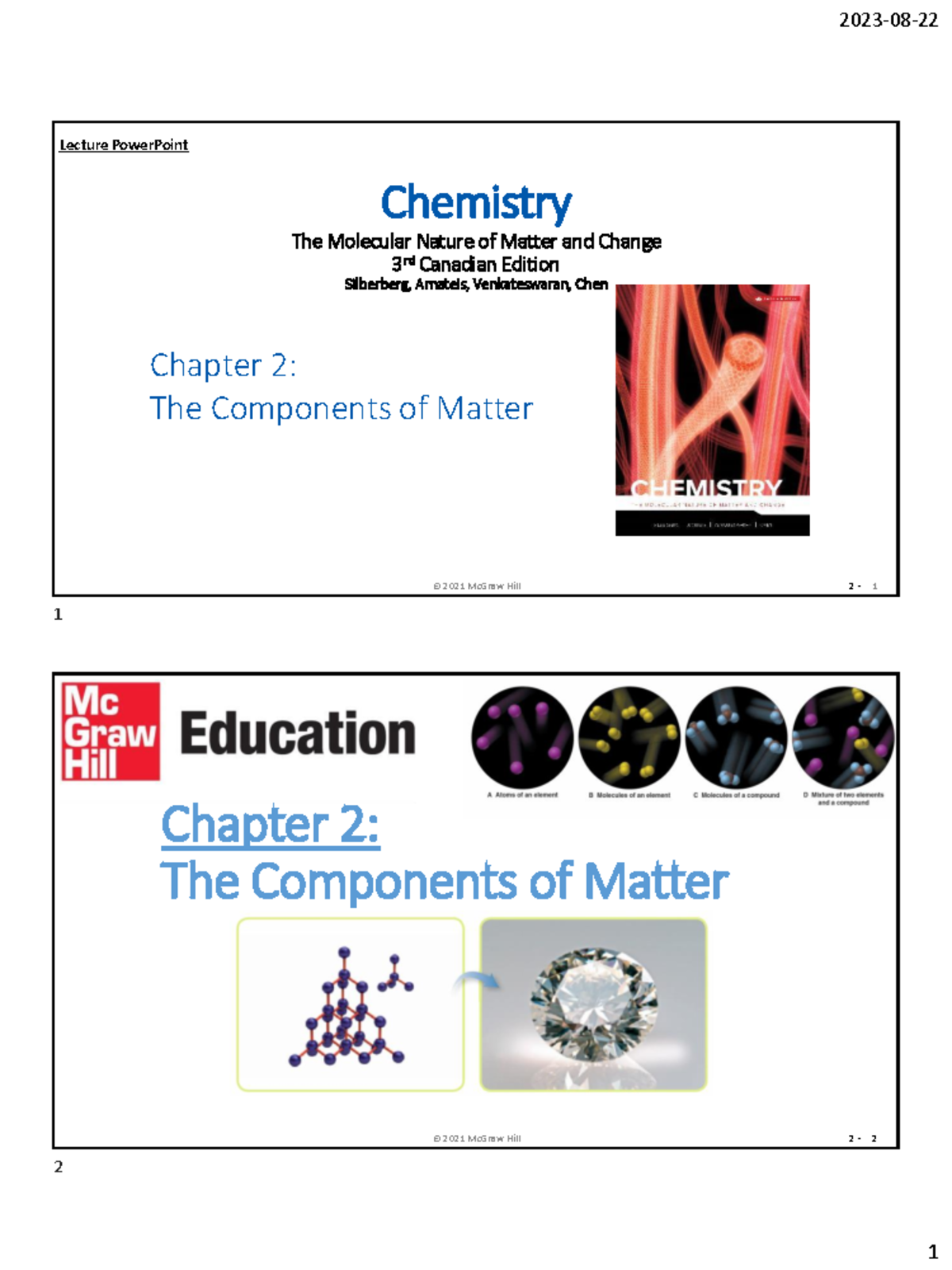 Chem 101 Lecture: Chapter 2 - The Components of Matter Overview - Studocu