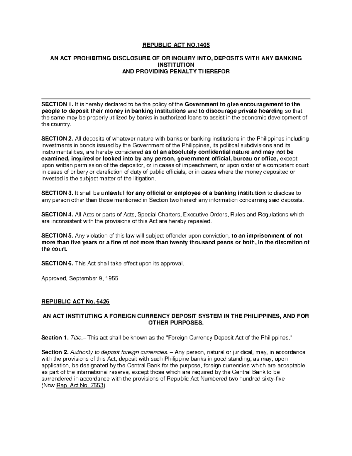Notes on Bank Secrecy Law (RA 1405) and Foreign Currency Deposits (RA ...
