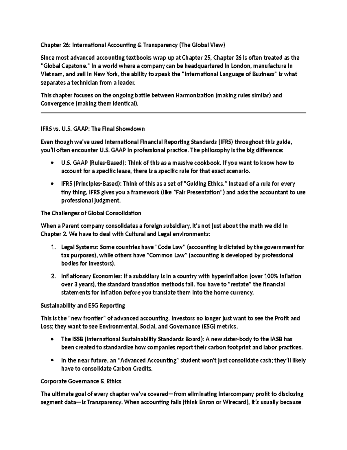 Chapter 26: Global Accounting Transparency & IFRS vs. U.S. GAAP - Studocu