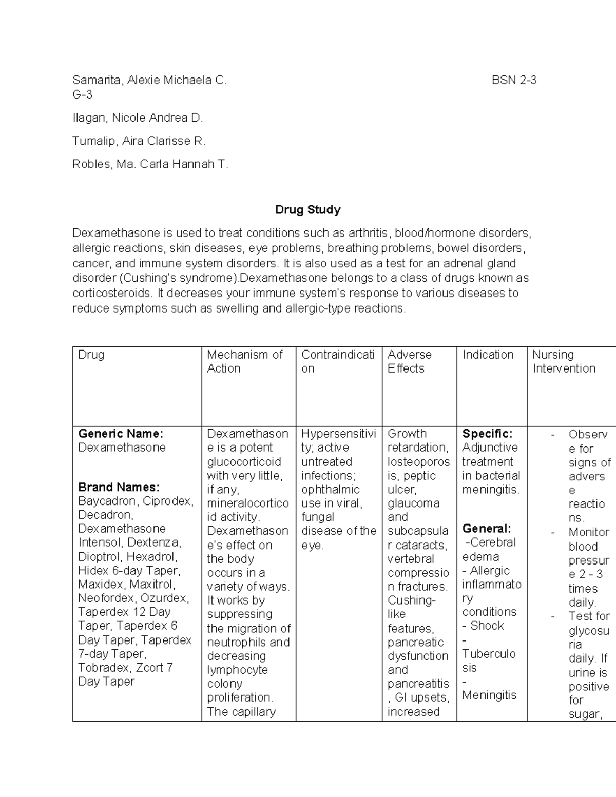 Drug Study - Samarita, Alexie Michaela C. BSN 2- G- Ilagan, Nicole ...