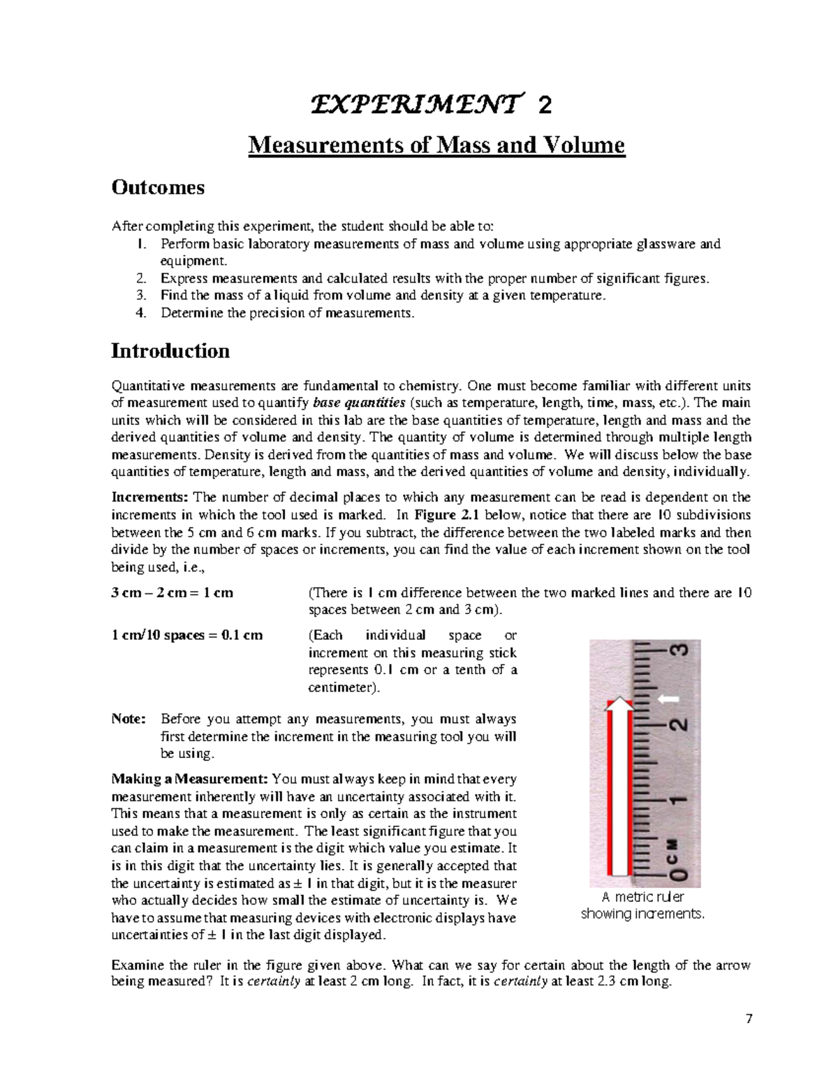 CHEM 103 Exp 02 Lab: Mass and Volume Measurement Techniques - Studocu