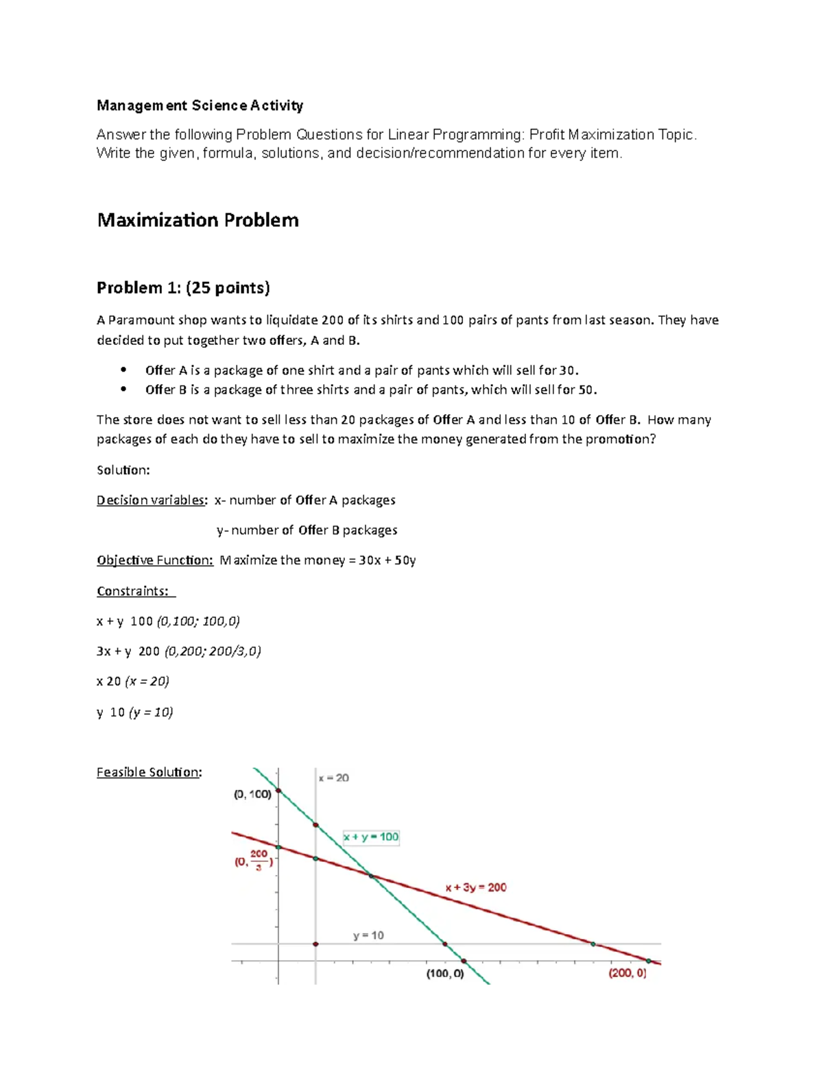 LP Profit Maximization Problems - Management Science Activity Answer ...