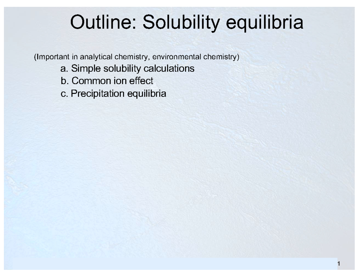 Solubility Equilibria and Precipitation Reactions in Chemistry ...