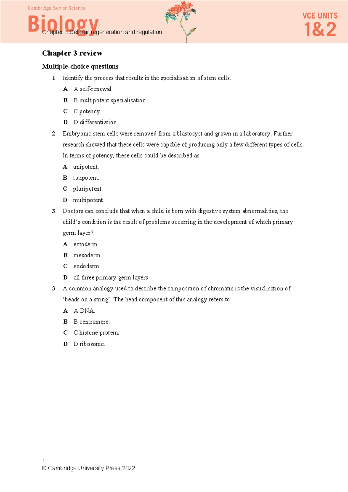 Chapter 3 Cellular Regeneration and Regulation Review Questions - Studocu