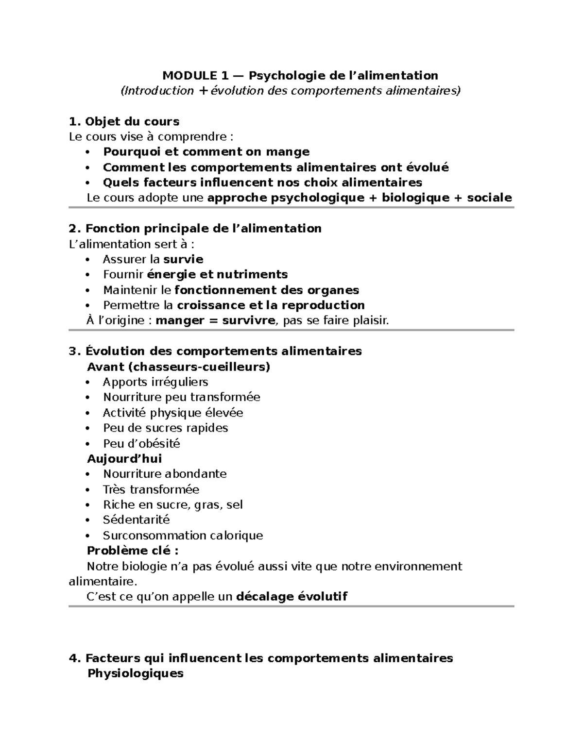 NUT 1550 Résumé du Module 1 : Évolution des Comportements Alimentaires ...