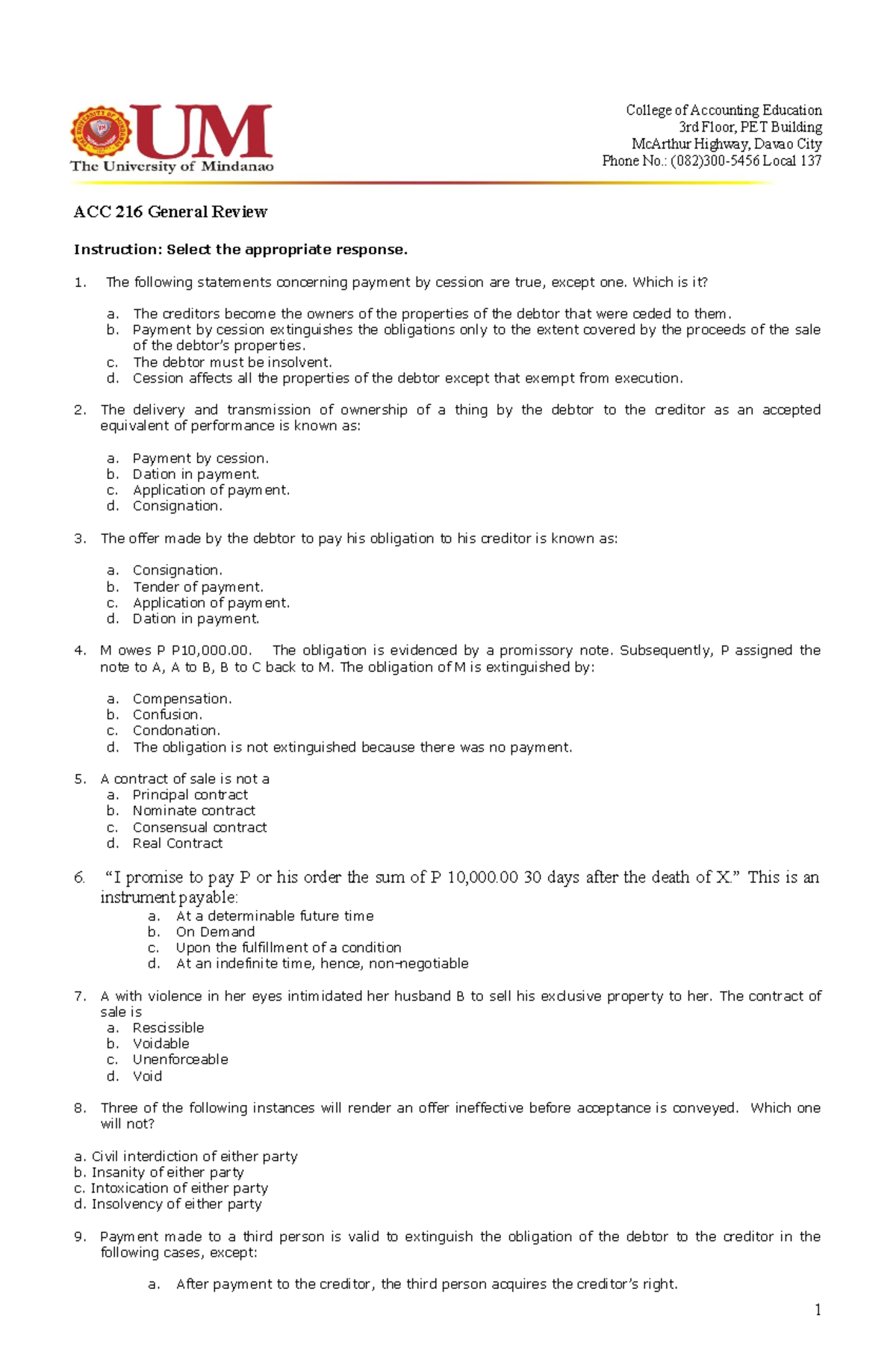 General Review for ACC 216: Key Concepts and Case Analysis - Studocu