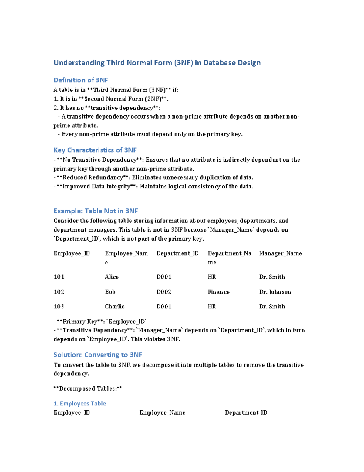 Understanding Third Normal Form (3NF) in Database Design - Studocu
