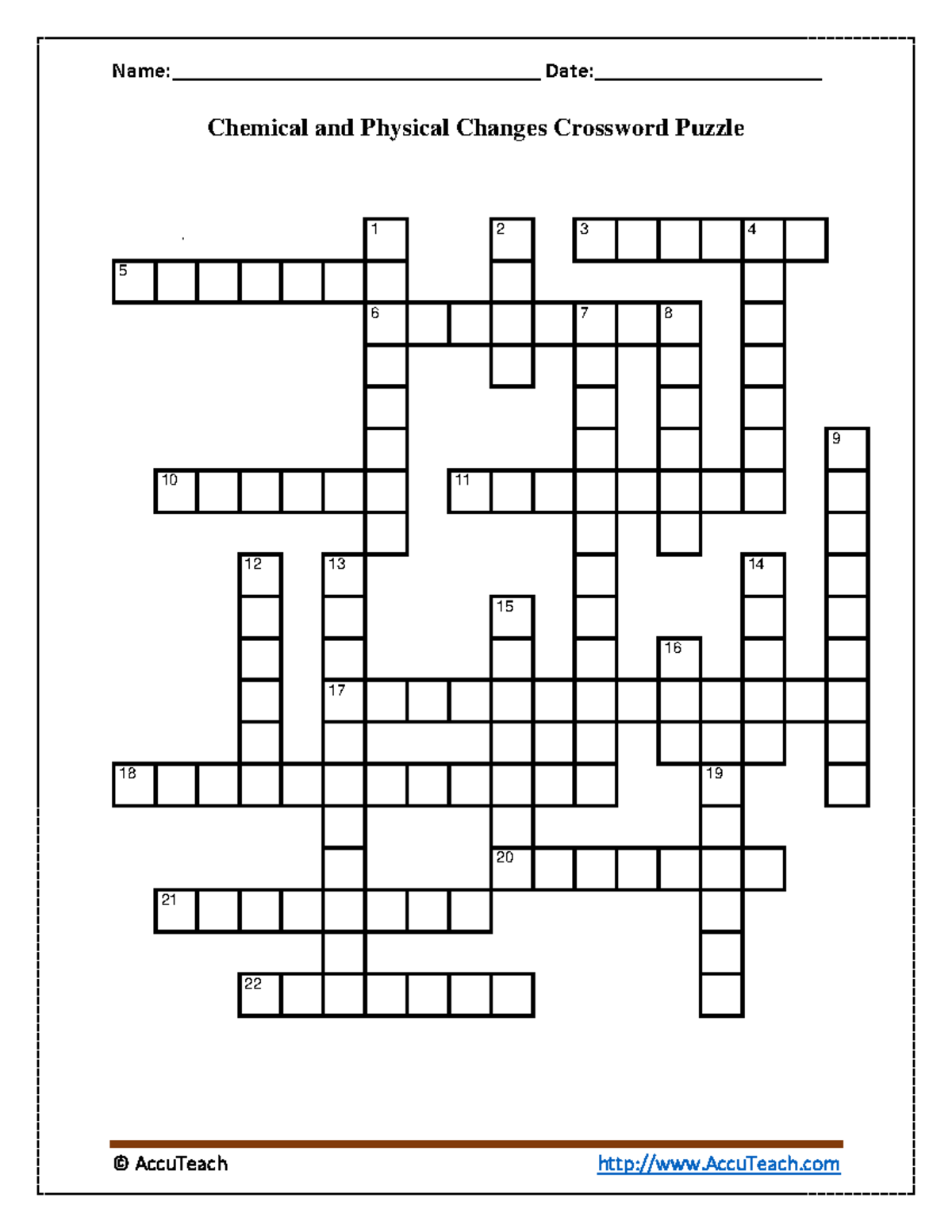 Chemical and Physical Changes Crossword Puzzle - (6) 5 A ________ is a ...