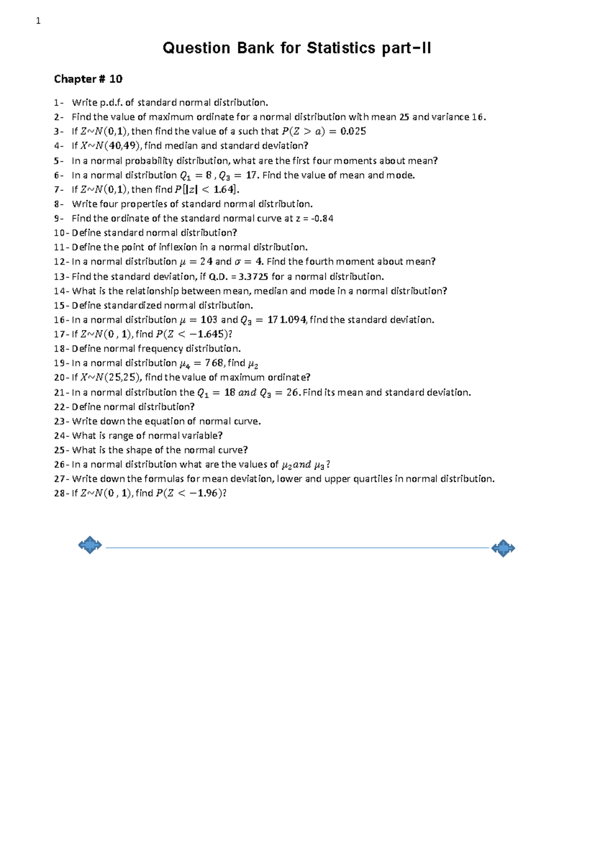 Question Bank for Statistics (Part II) Review and Practice - Studocu