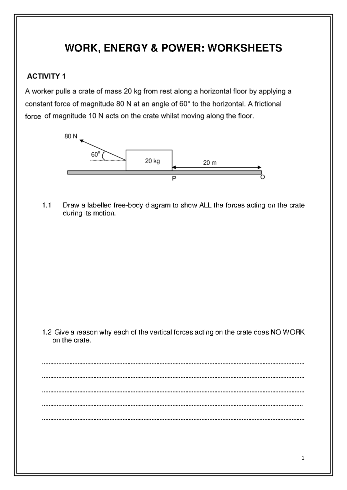 Grade 12 Physical Sciences: Work, Energy & Power Worksheets - Studocu