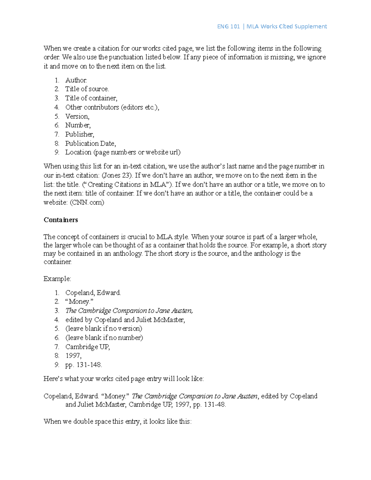 ENG 101 | MLA Works Cited Page Creation Guidelines - Studocu