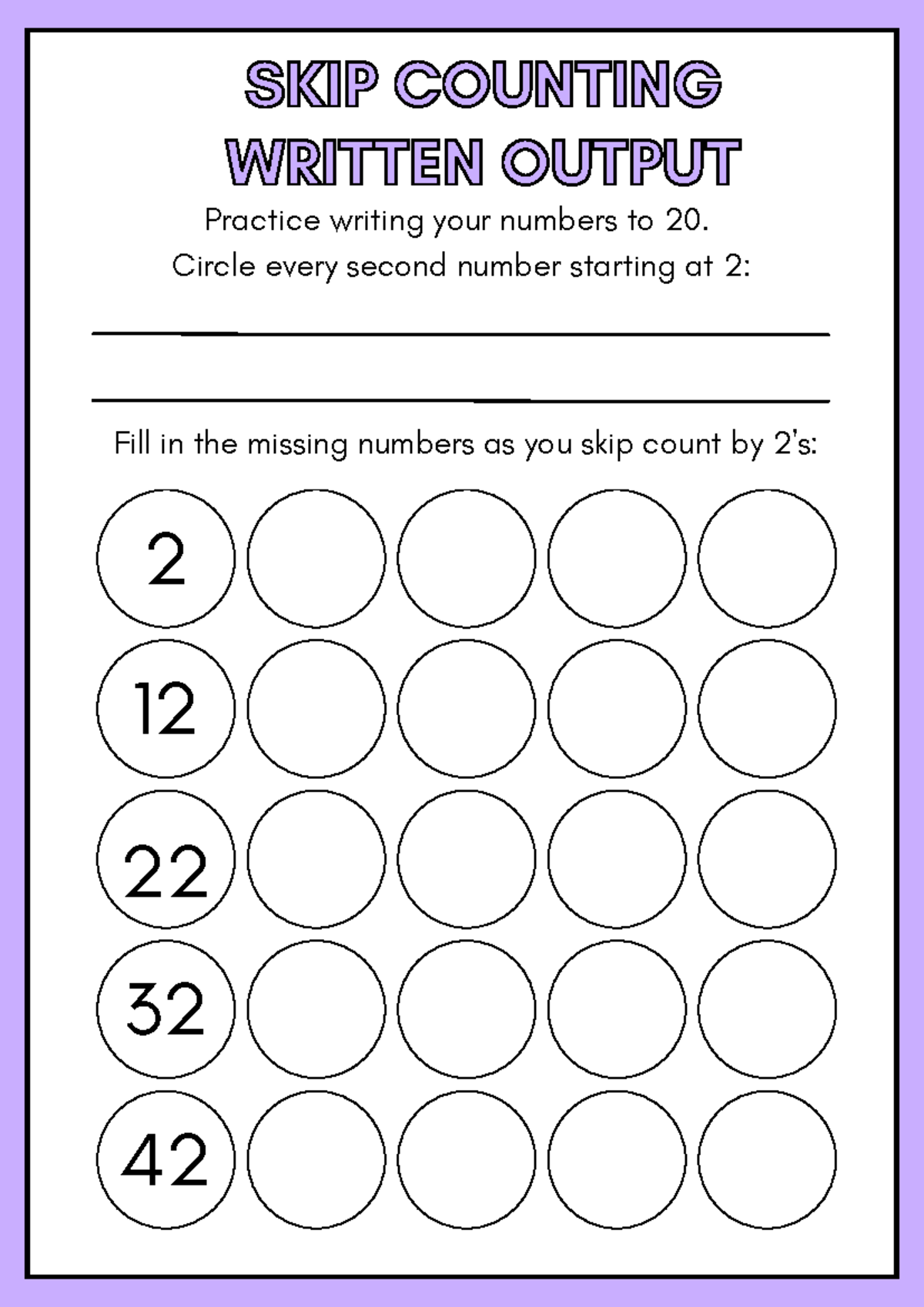 Skip Counting by 2's Mathematics Worksheet - Teaching Math In Primary ...