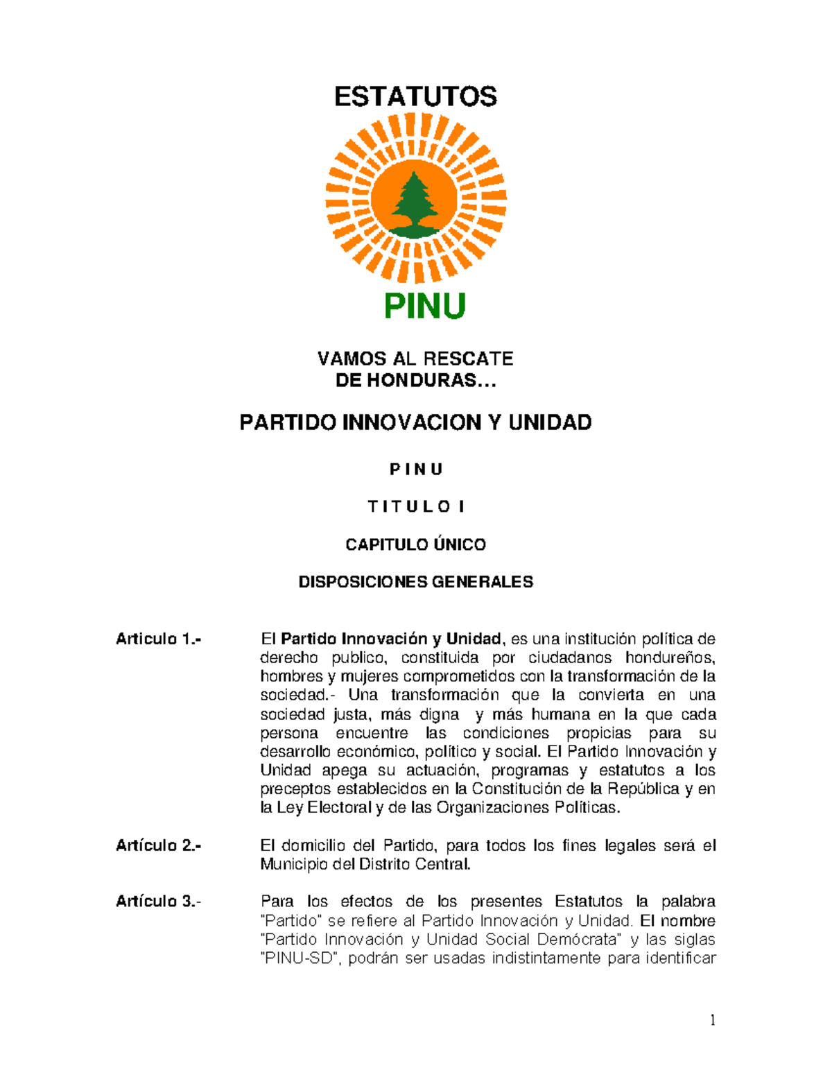Estatutos del Partido Innovación y Unidad (PINU) - Resumen Detallado ...