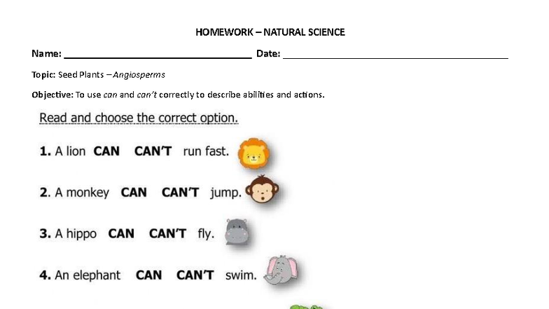 Homework+ + Natural+ Science+ +CAN+ +CAN%27T - Ciencias Naturales ...