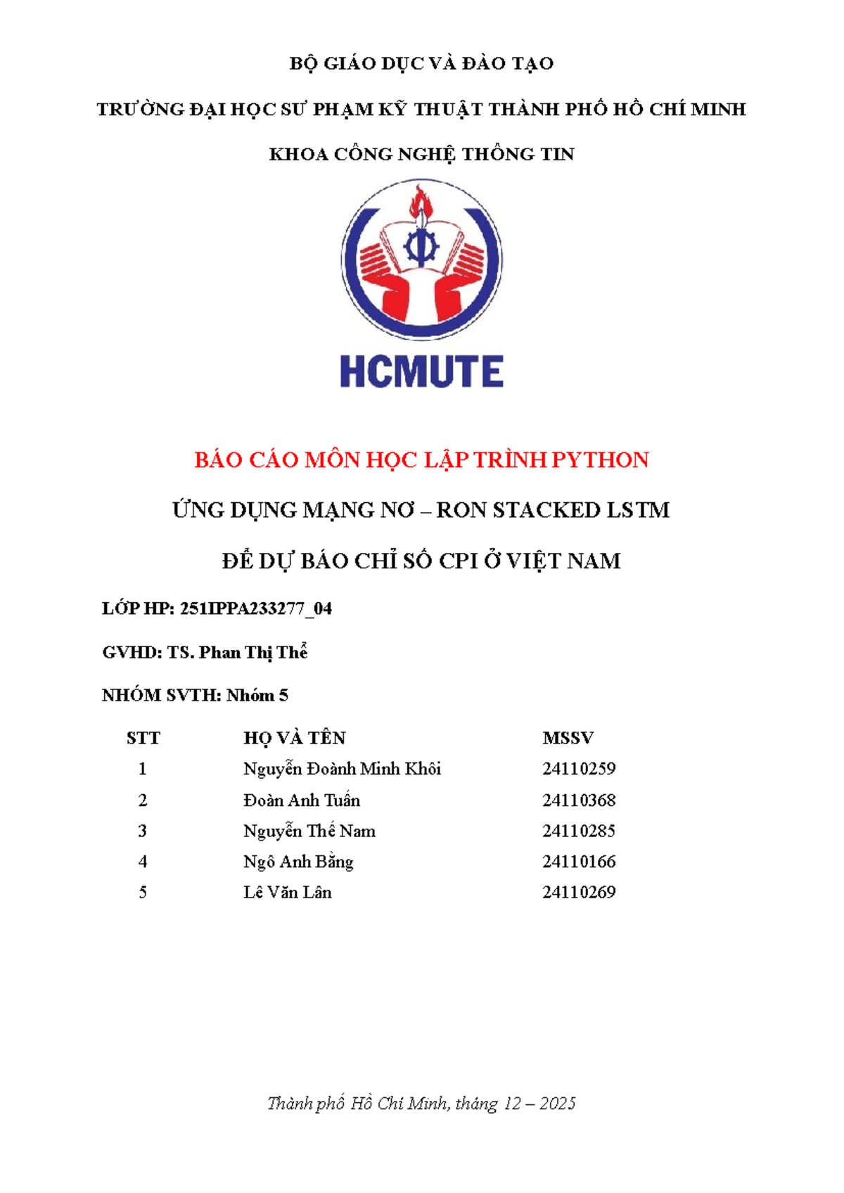Báo Cáo Môn Học Lập Trình Python: Dự Báo CPI Bằng Stacked LSTM - Studocu