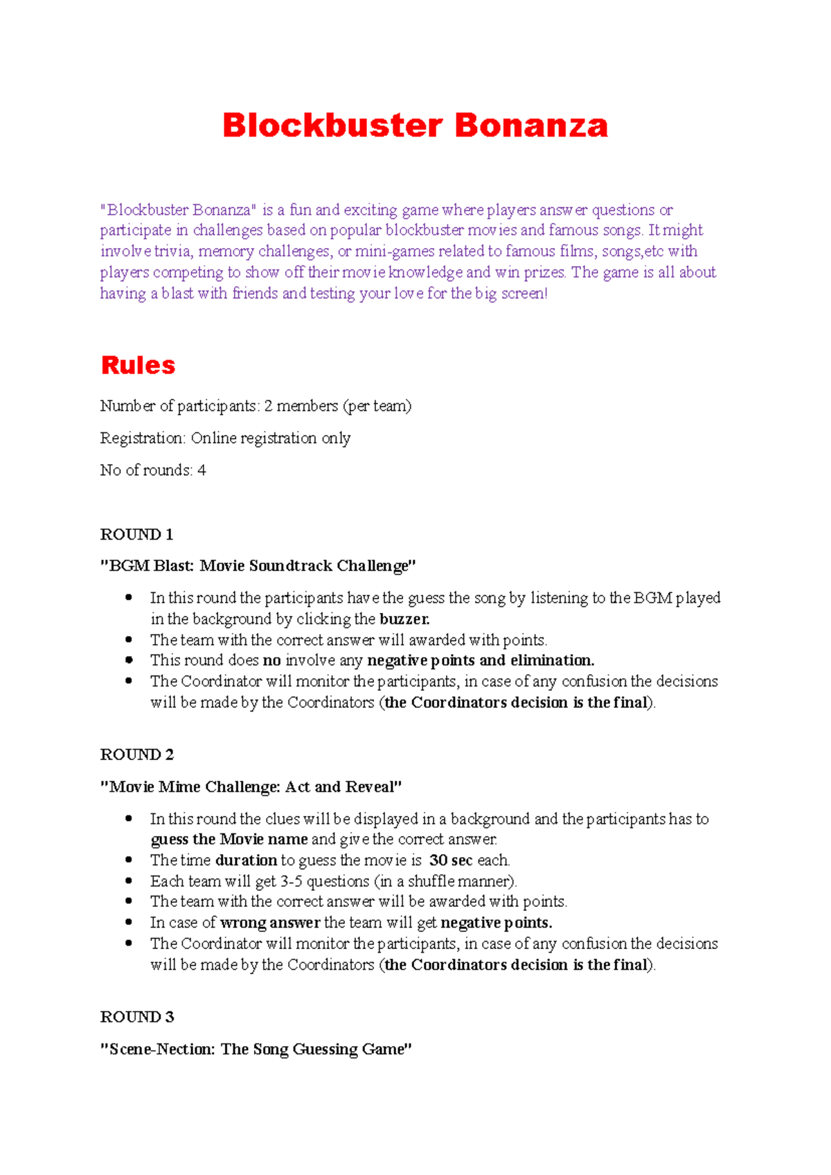 Blockbuster Bonanza Game Rules & Challenges - 12345 - Studocu