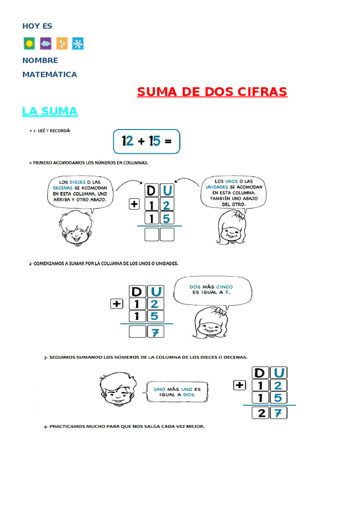 Matemáticas: Sumas y Restas de Dos Cifras - Actividades y Problemas ...