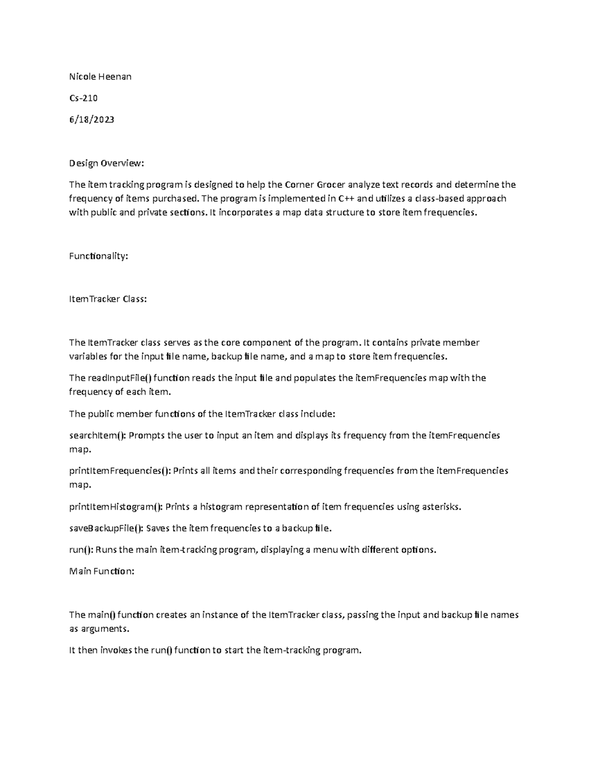 Cs-210 Project 3: Item Tracking Program Design Overview - Studocu