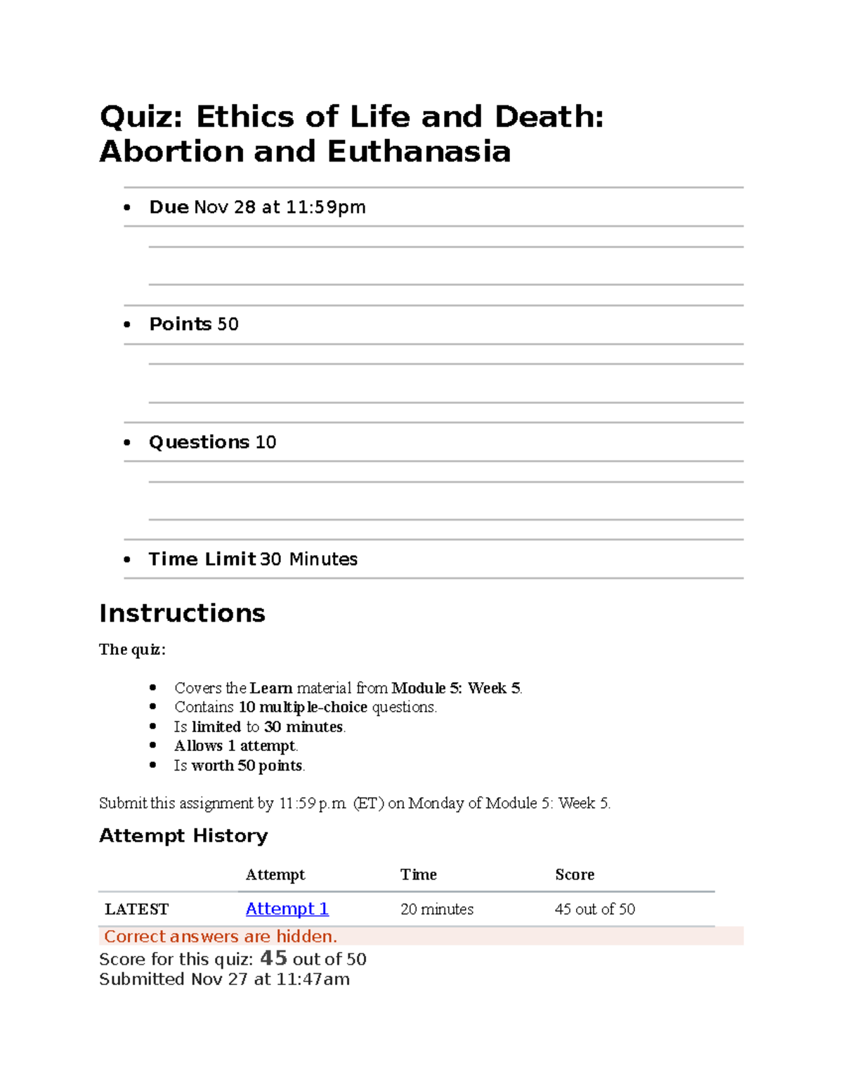 Ethc 101 Week 5 Quiz: Ethics of Life and Death Insights - Studocu