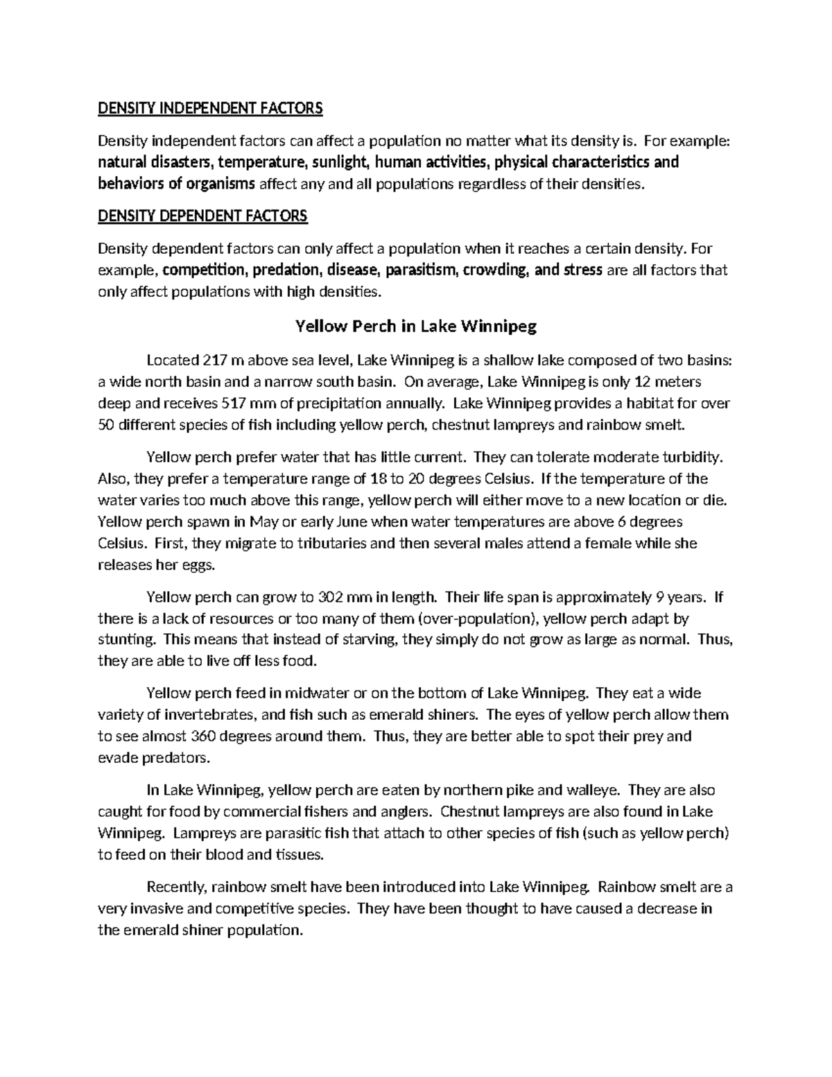 Reading - Limiting Factors: Density Dependent & Independent Factors ...