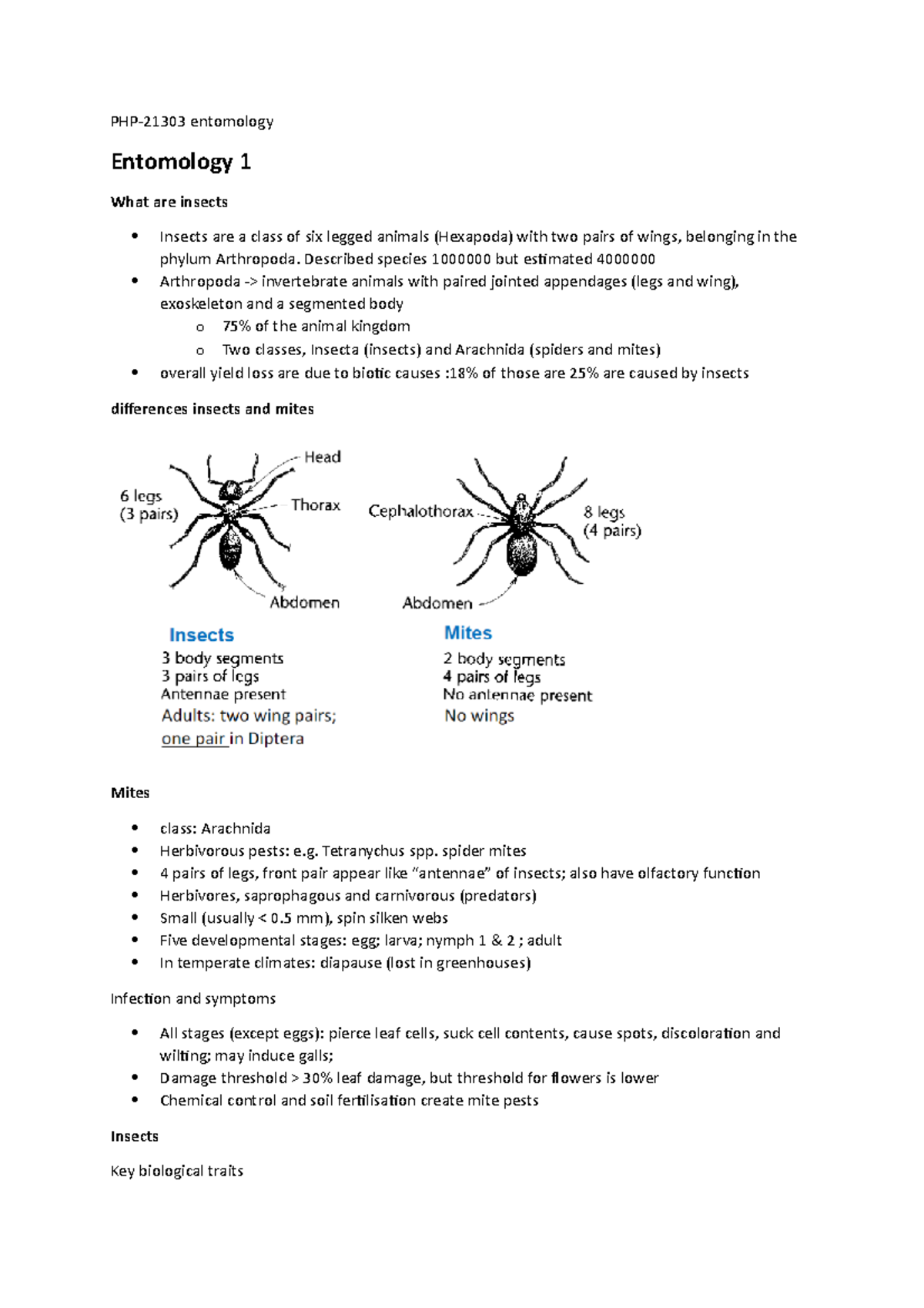 PHP-21303 Entomology Summary: Key Concepts & Insect Biology Notes ...