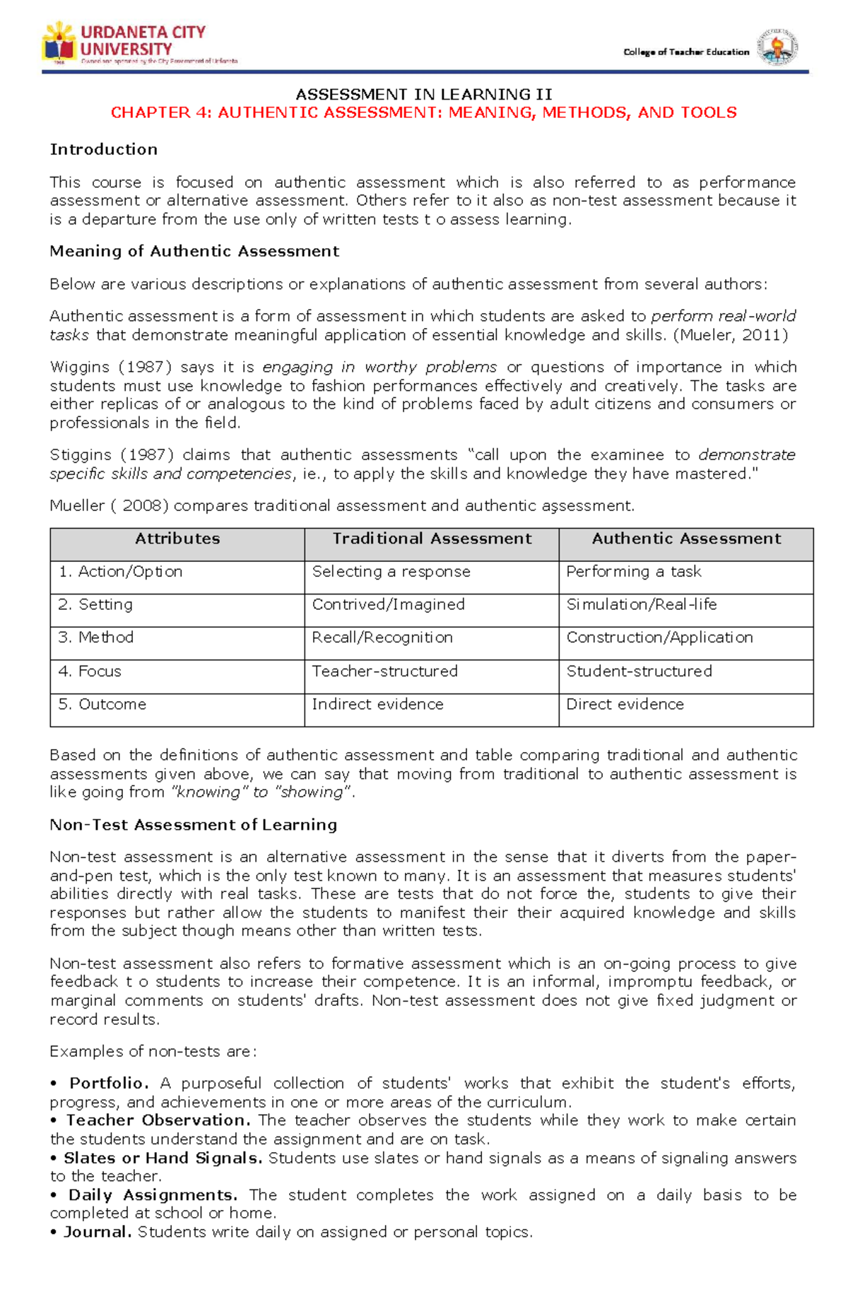Authentic Assessment in Learning II: Chapter 4 Overview and Insights ...