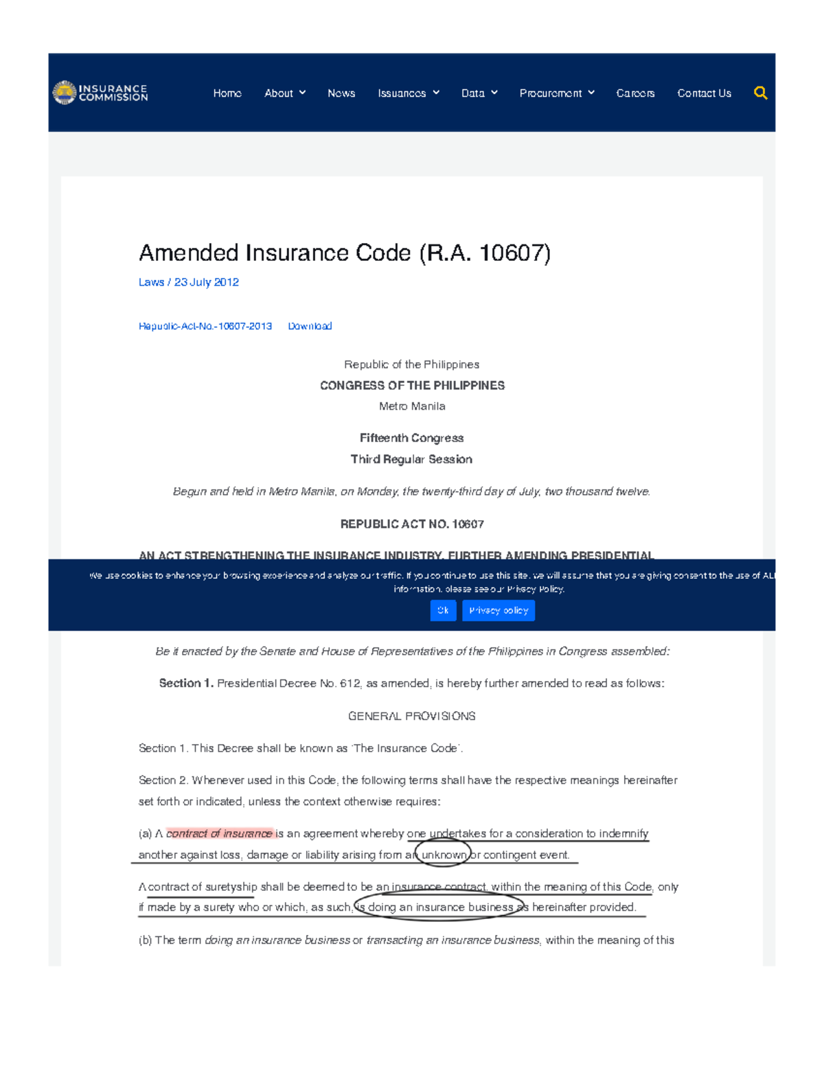 Amended Insurance Code Overview (R.A. 10607) - Philippine Laws - Studocu