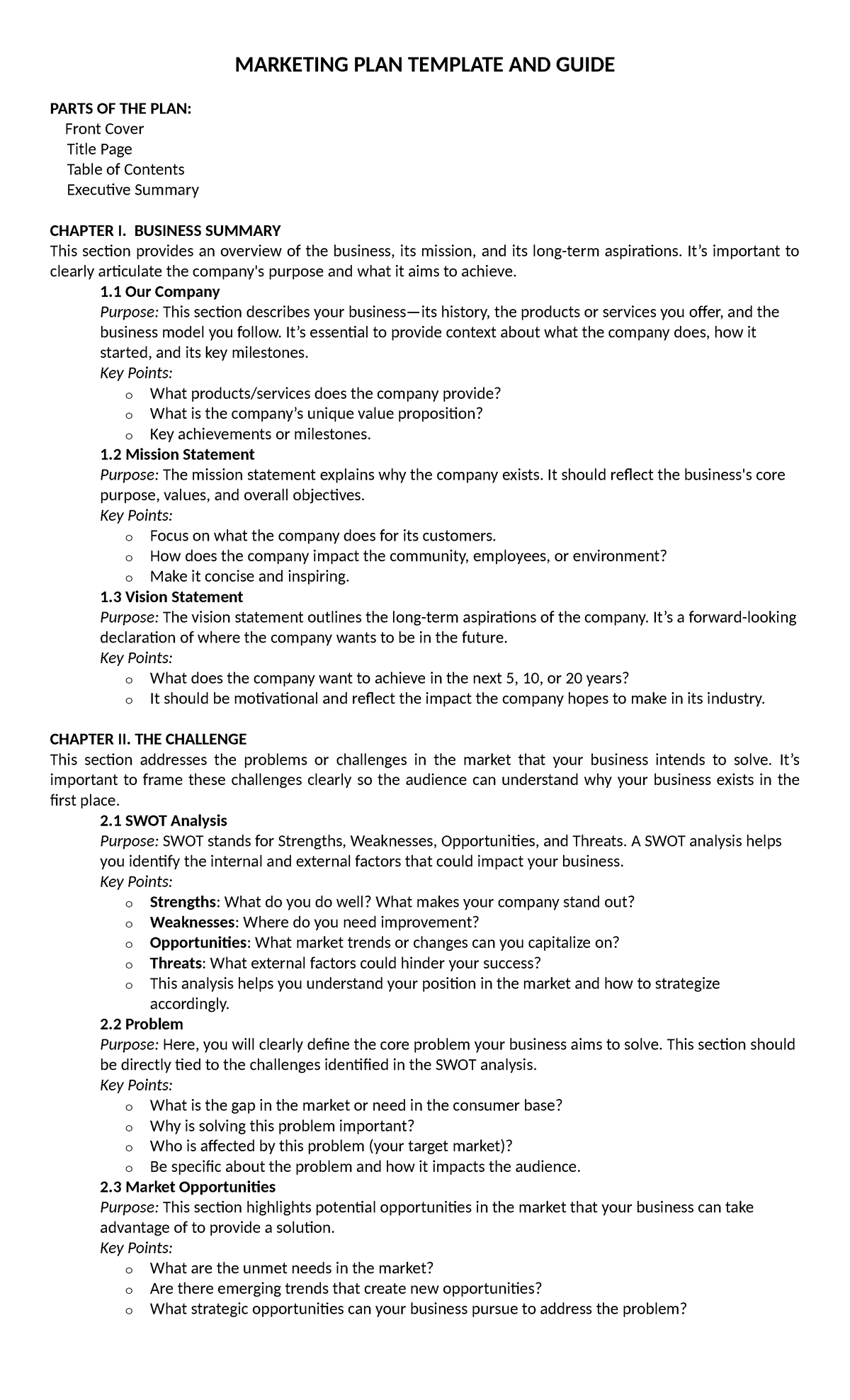 Marketing PLAN Template AND Guide - MARKETING PLAN TEMPLATE AND GUIDE ...