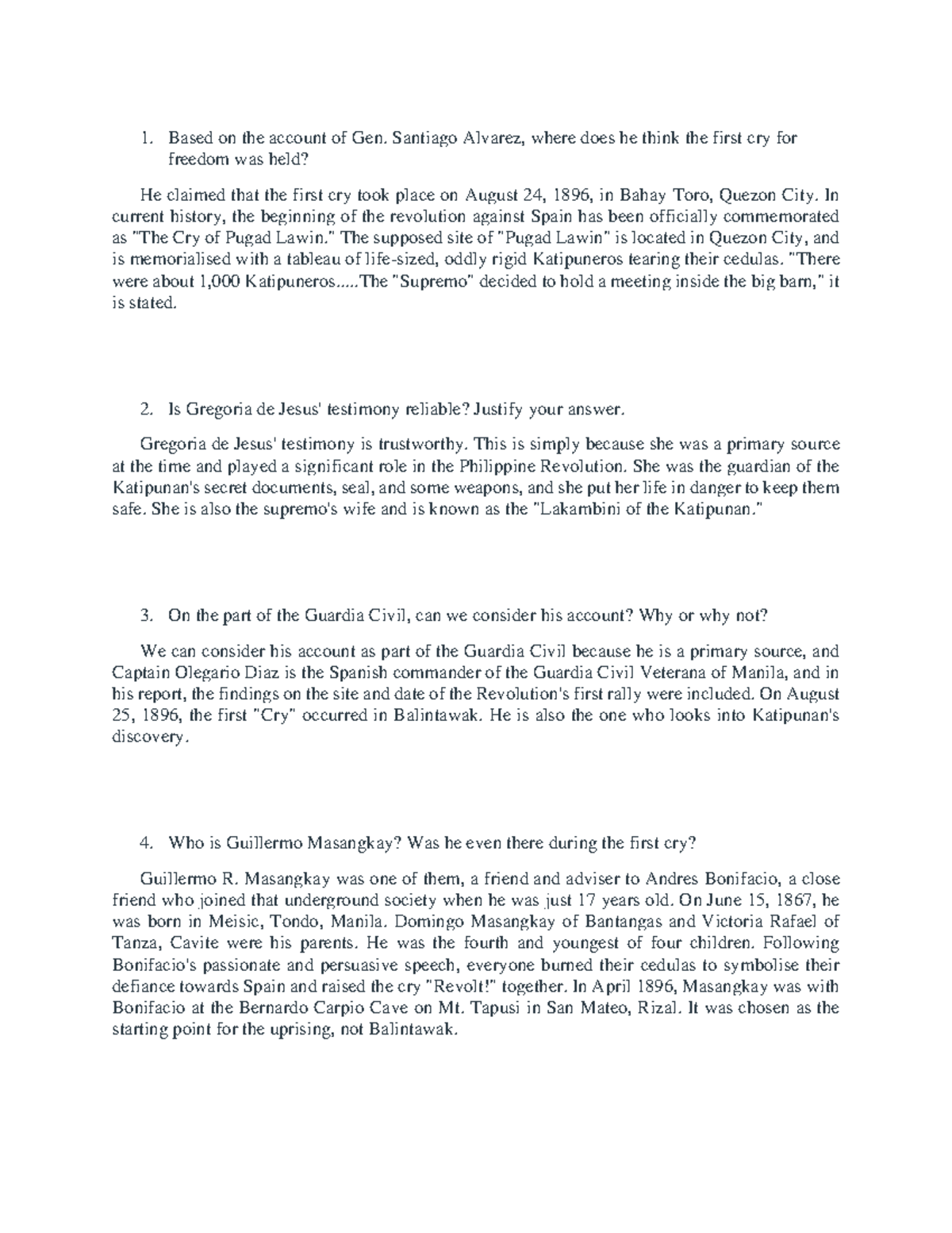 Historical Analysis of 'First Cry' in the Philippine Revolution - Studocu