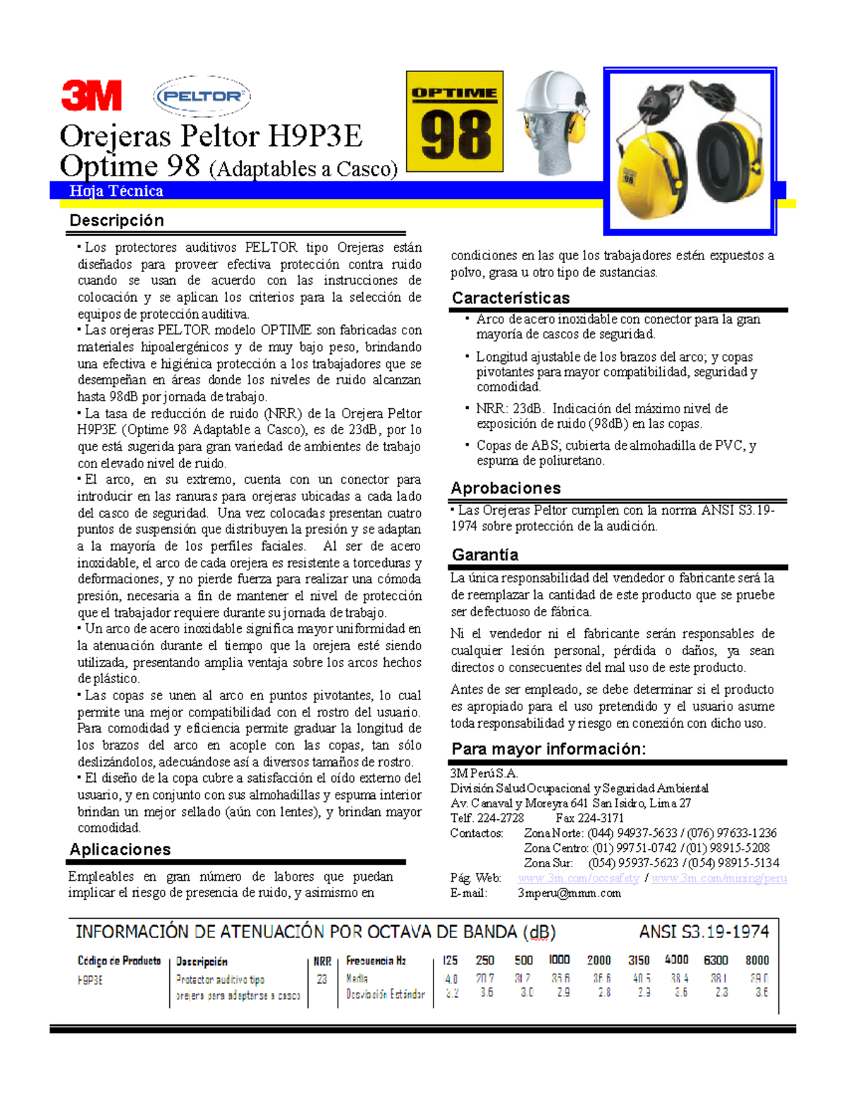 Hoja Técnica de Orejeras Peltor H9P3E - Optime 98 para Seguridad - Studocu