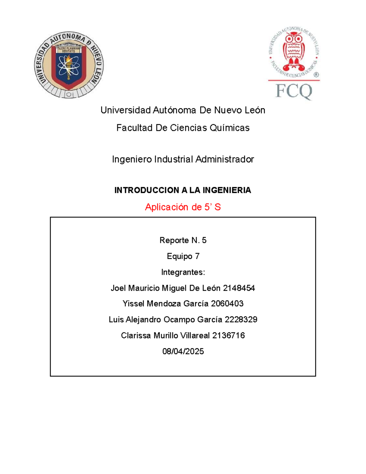 Reporte N. 5: Implementación de la Metodología 5S en el Patio Trasero ...