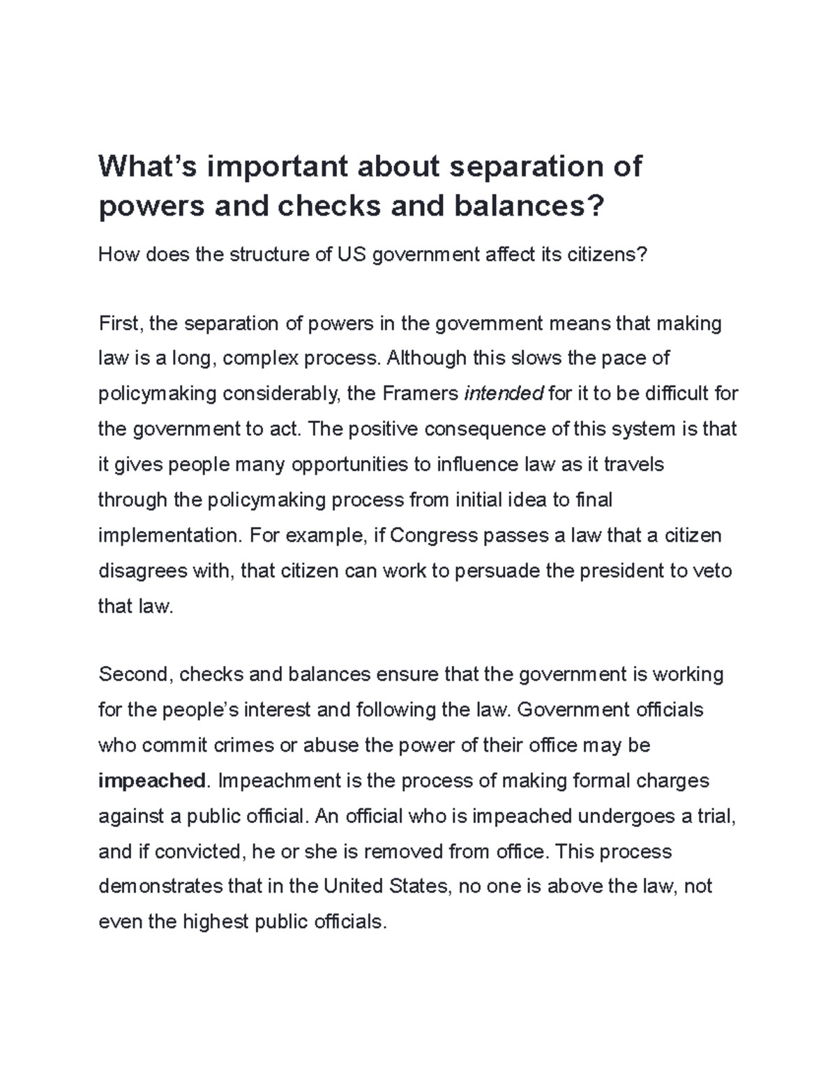 What’s important about separation of powers and checks and balances ...