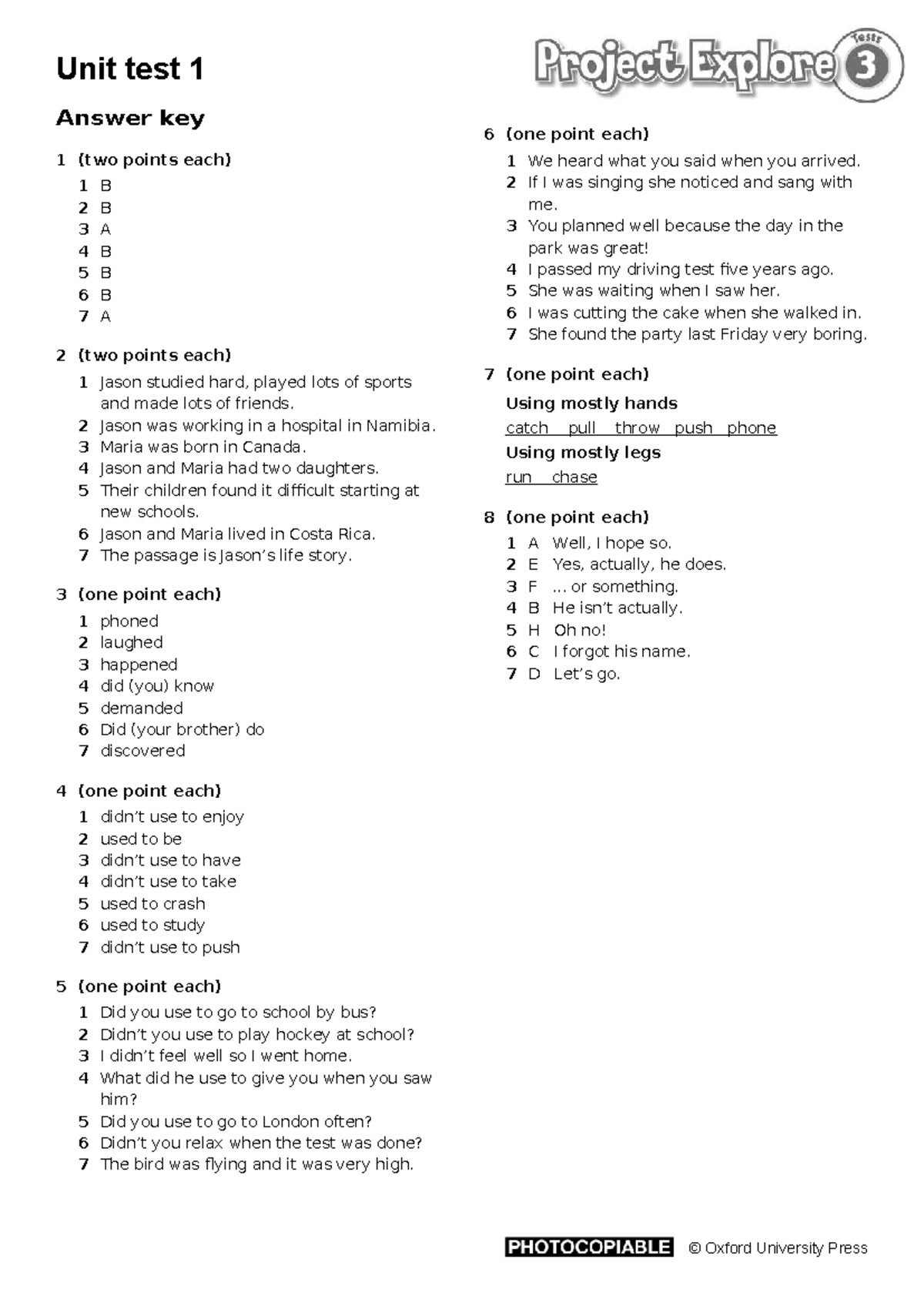 Pr Ex 3 Unit 1 Test Key Answers and Audioscript - Studocu