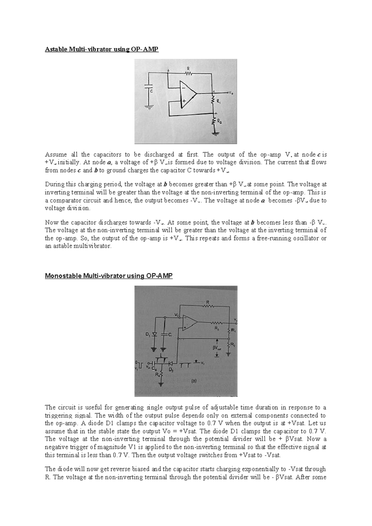 Astable & Monostable Multivibrator Circuits using OP-AMP Principles ...