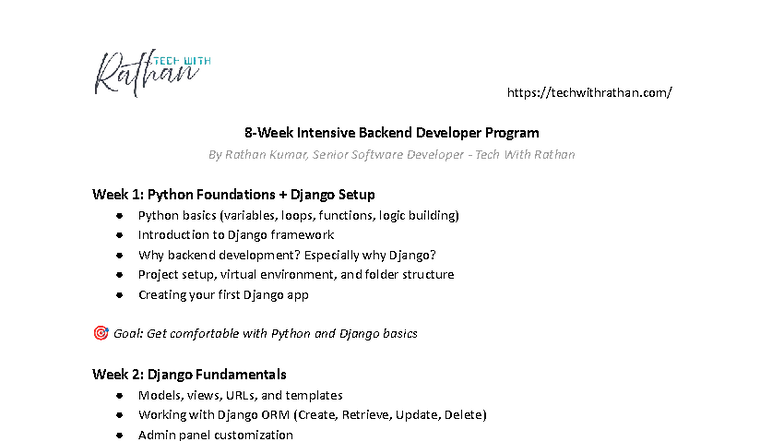 Curriculum for 8-Week Intensive Backend Developer Program - Studocu