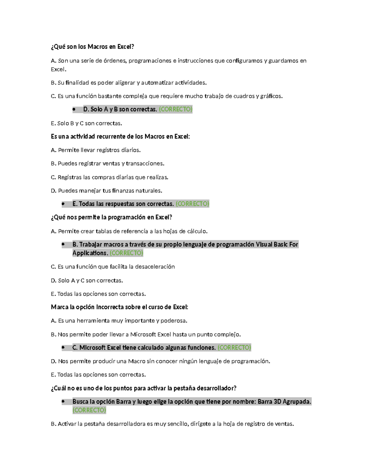 Excel Avanzado - Prueba Teórica - M4: Macros y Programación - Studocu