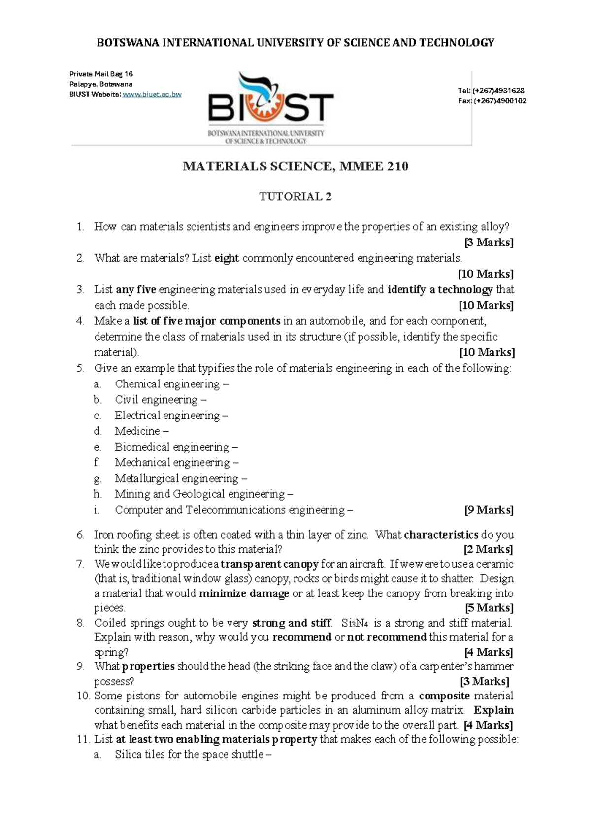 MMEE 210 Tutorial 2: Enhancing Alloy Properties & Engineering Materials - Studocu