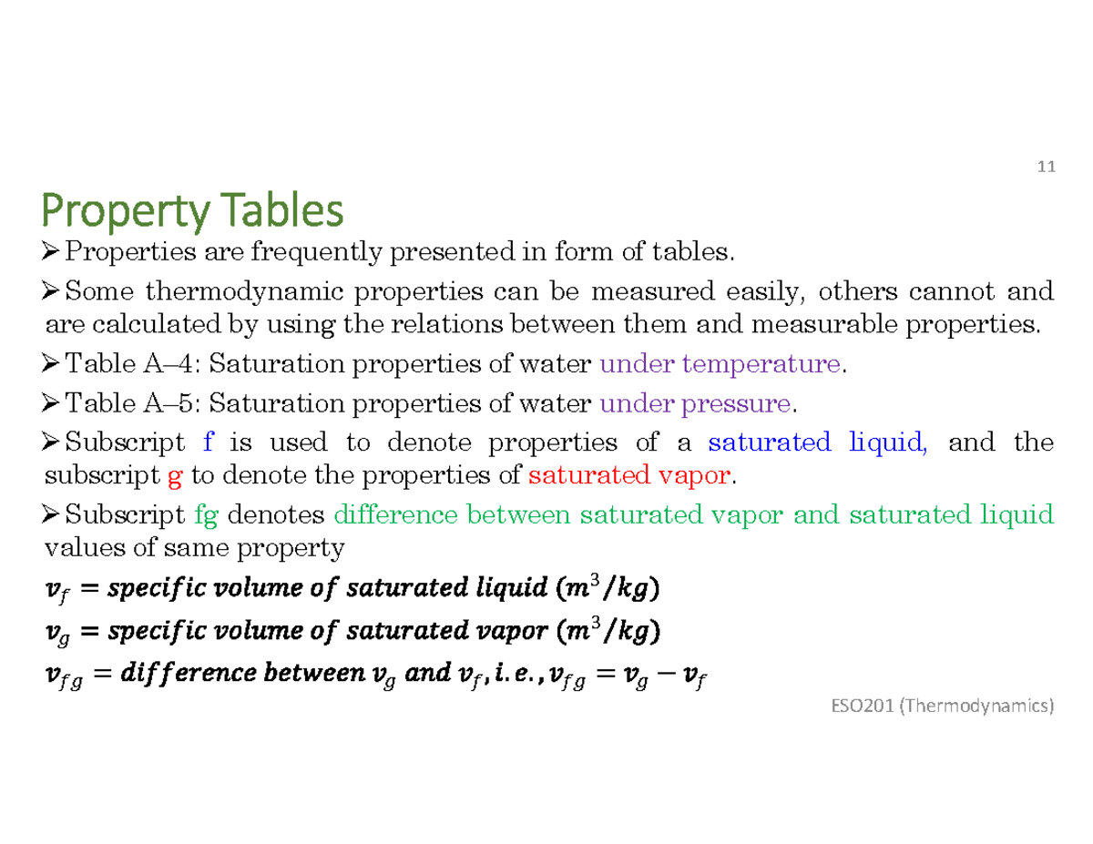 Lecture 10 - Property Tables Properties are frequently presented in ...