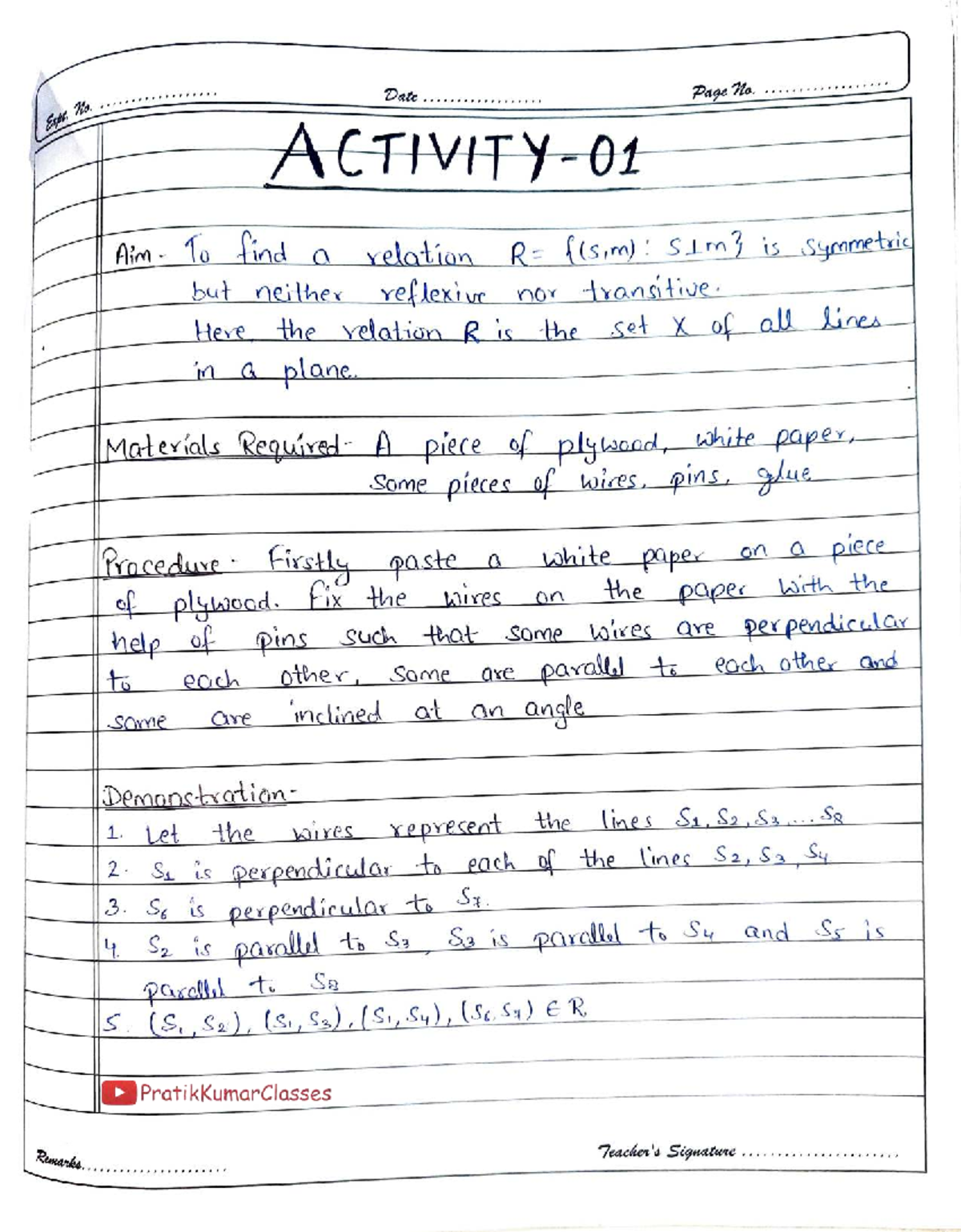 Maths Practical File - Pratik Kumar Classes: Exploring Relations and ...