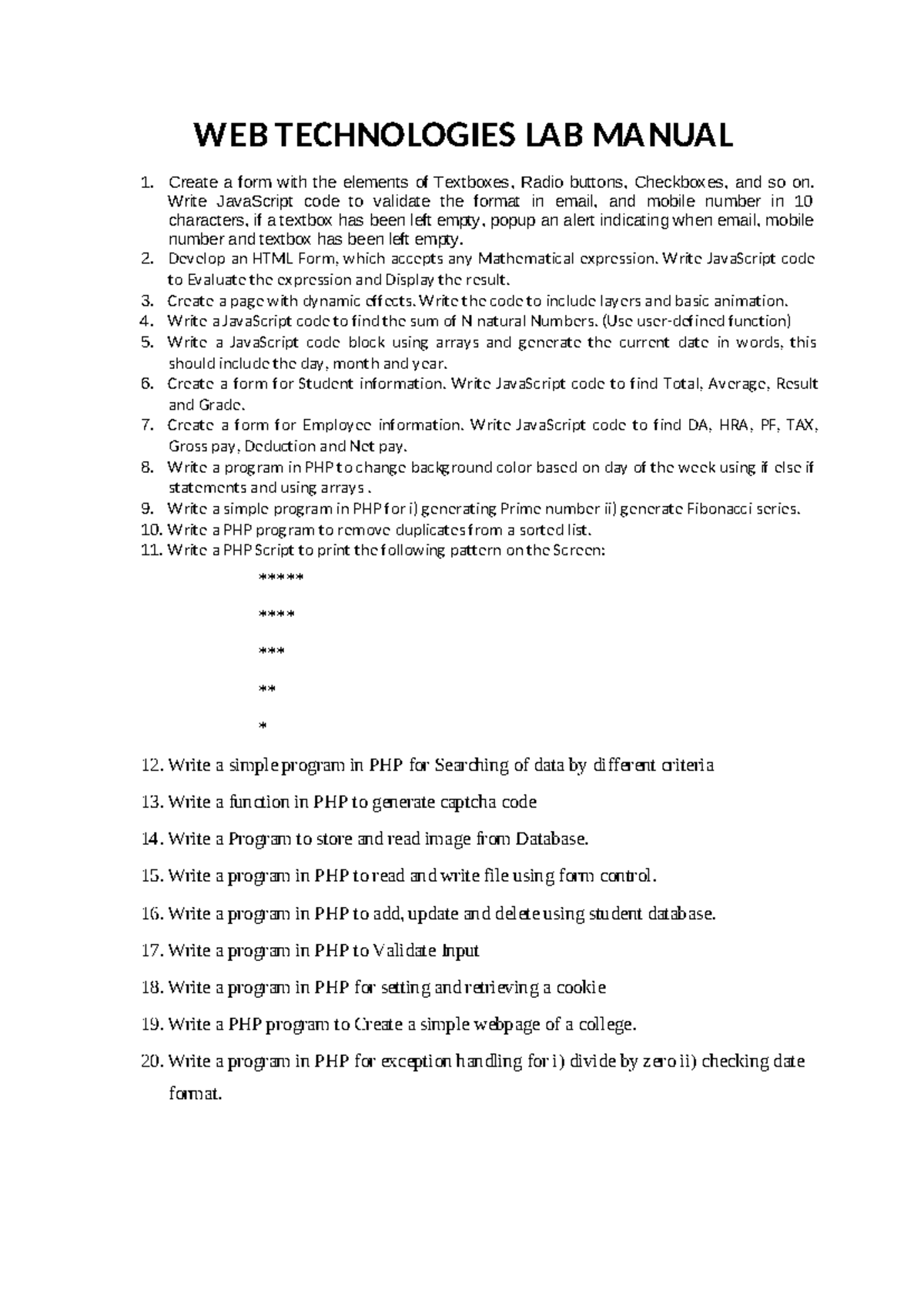 WEB TECHNOLOGIES LAB MANUAL: Practical Exercises and Code Examples ...