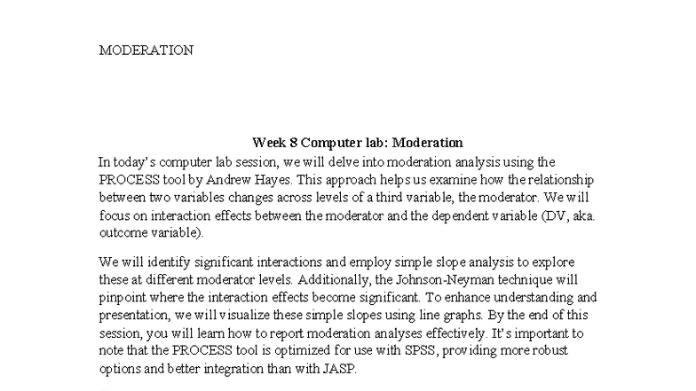 2025-S2 Week 8 Lab: Moderation Analysis Using PROCESS Tool - Studocu