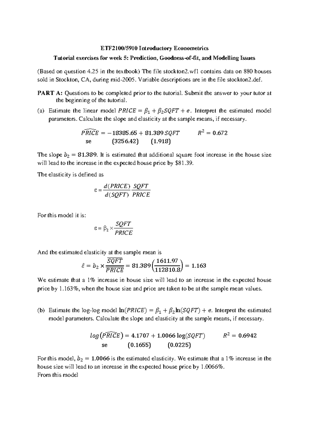 2019 S1 Tutorial Exercise Week5 solution - ETF2100/5910 Introductory ...
