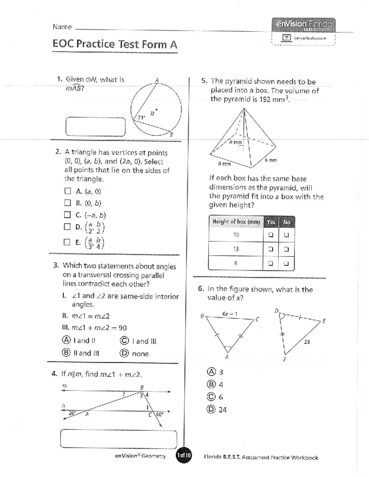 Florida B.E.S.T. Geometry EOC Practice Test Form A - Studocu
