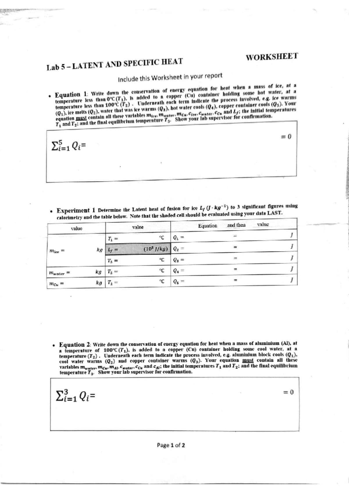 Lab 5: Latent Heat & Specific Heat Calculations in Calorimetry - Studocu
